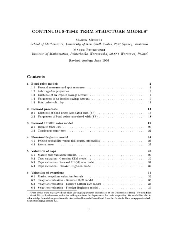 (PDF) Continuous-Time Term Structure Models
