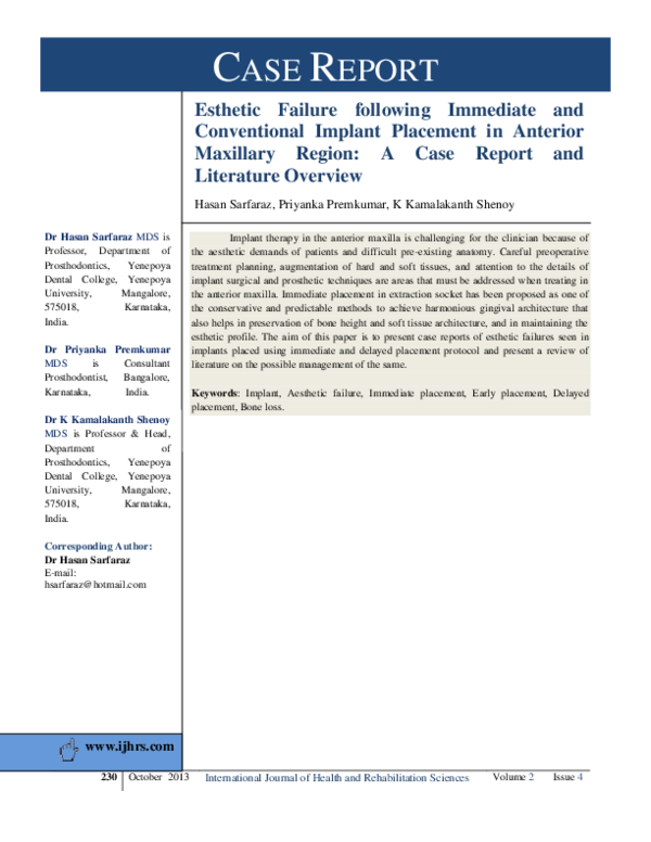 (PDF) Esthetic Failure following Immediate and Conventional Implant ...