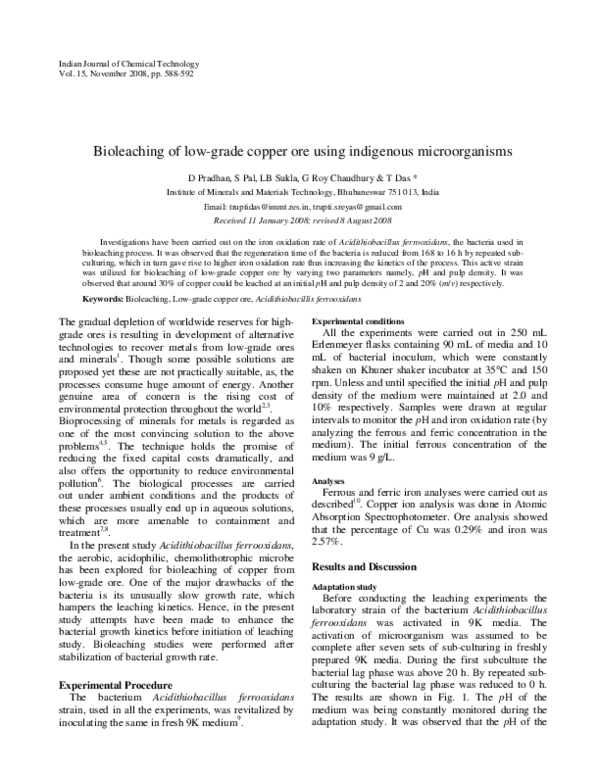 (PDF) Bioleaching of low-grade copper ore using indigenous microorganisms