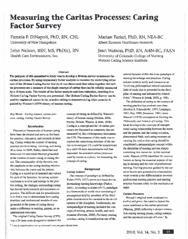 (PDF) Measuring the Caritas Processes: Caring Factor Survey