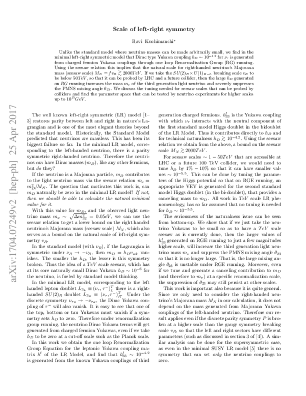 (PDF) Scale of left-right symmetry