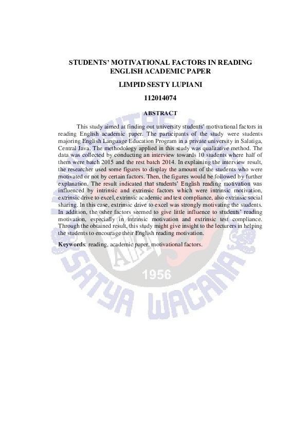 (PDF) Students’ Motivational Factors in Reading English Academic Paper