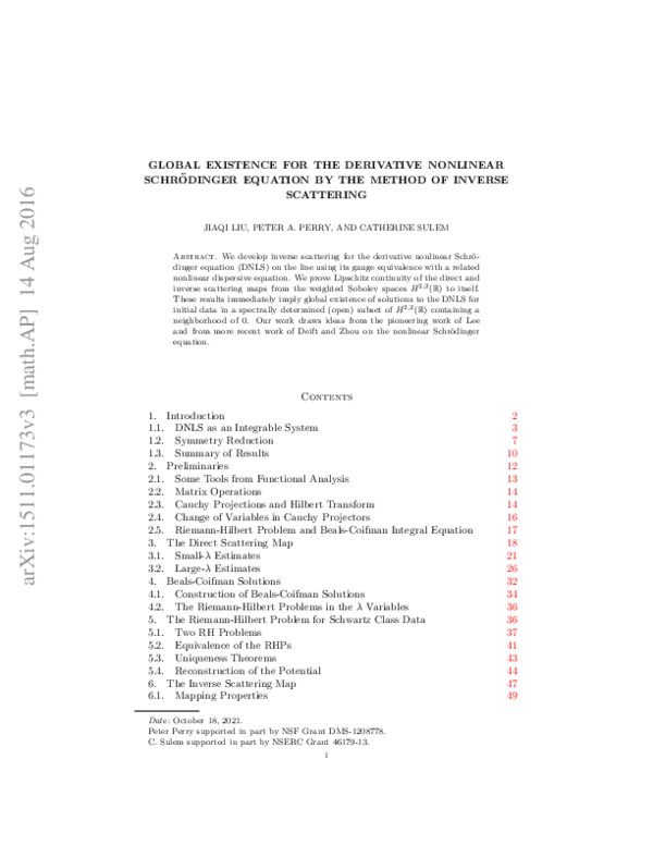 Pdf Global Existence For The Derivative Nonlinear Schrödinger Equation By The Method Of