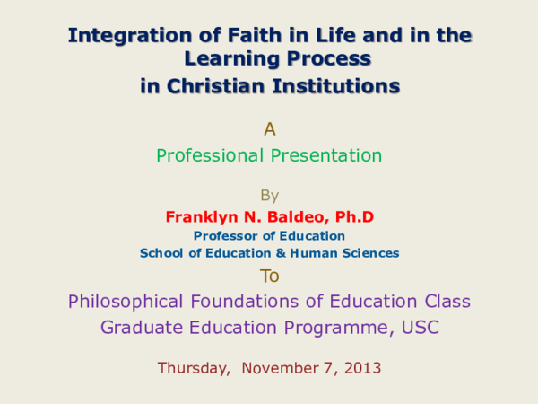 (PDF) Integration of Faith in Life and in the Learning Process in ...