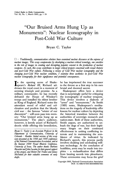 (PDF) Our Bruised Arms Hung Up as Monuments": Nuclear Iconography in ...