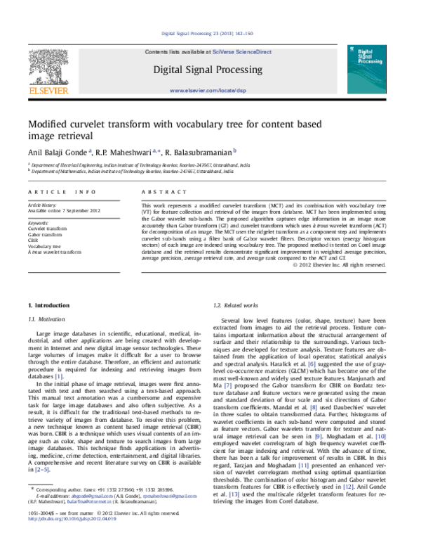 (PDF) Modified curvelet transform with vocabulary tree for content based image retrieval