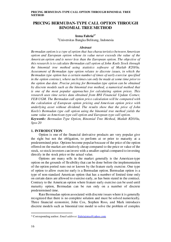 (PDF) Pricing Bermudan-Type Call Option Through Binomial Tree Method
