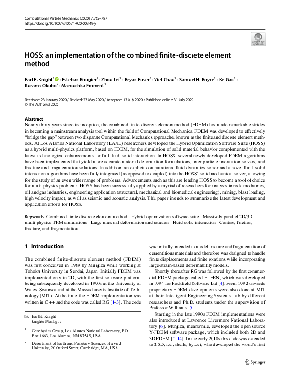(PDF) HOSS: an implementation of the combined finite-discrete element method