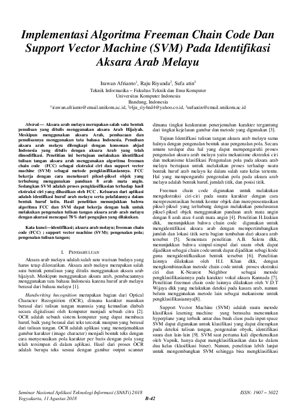 Pdf Implementasi Algoritma Freeman Chain Code Dan Support Vector