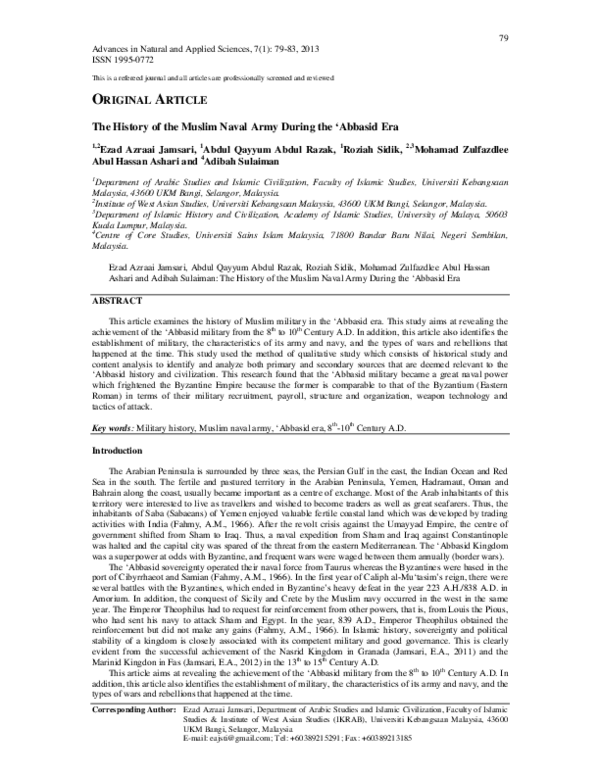 (PDF) The History of the Muslim Naval Army During the 'Abbasid Era 1,2