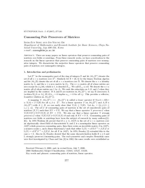 (PDF) Commuting Pair Preservers of Matrices