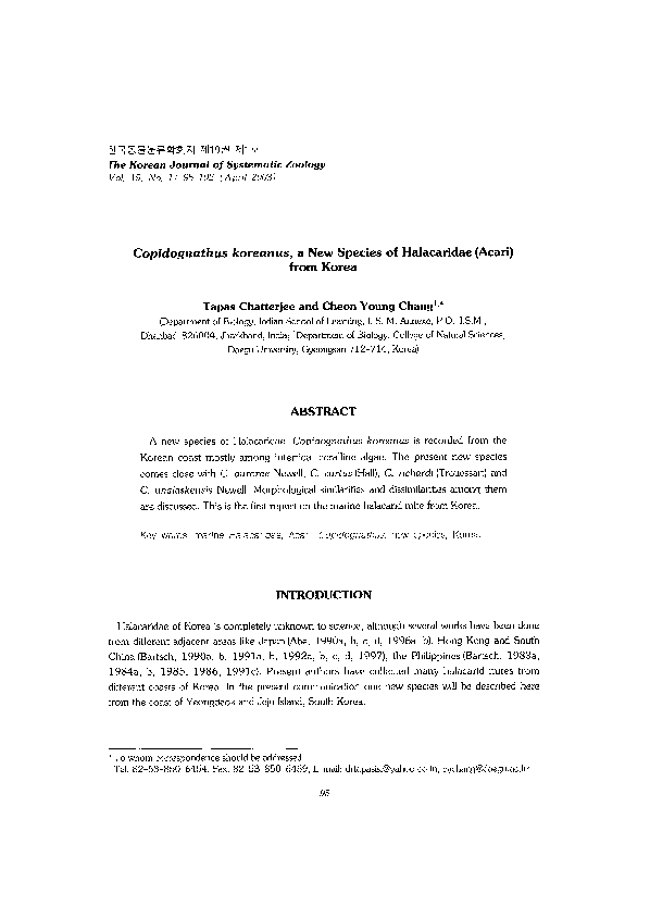 (PDF) Copidognathus koreanus, a New Species of Halacaridae (Acari) from ...