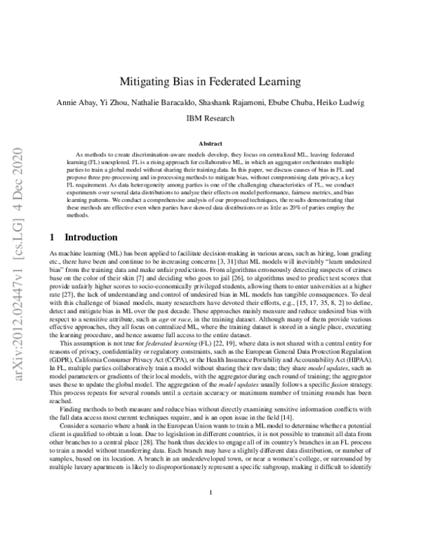 (PDF) Mitigating Bias in Federated Learning