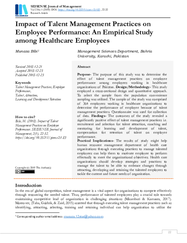 (PDF) Impact of Talent Management Practices on Employee Engagement and ...