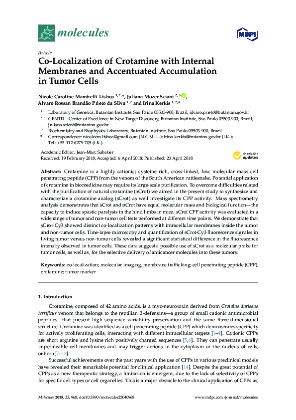 (PDF) Co-Localization of Crotamine with Internal Membranes and ...