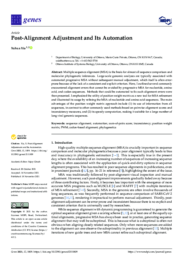(PDF) Post-Alignment Adjustment and Its Automation | Xuhua Xia - Academia.edu