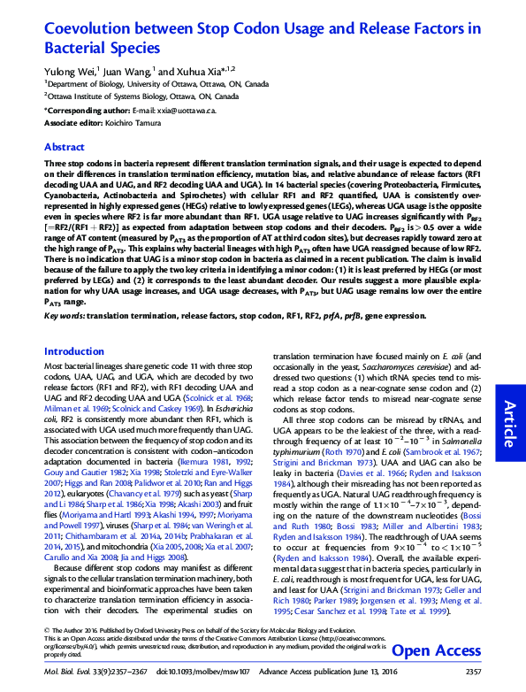 (PDF) Coevolution between Stop Codon Usage and Release Factors in ...