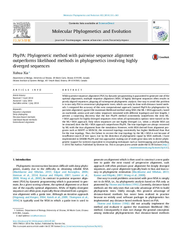 (PDF) PhyPA: Phylogenetic method with pairwise sequence alignment outperforms likelihood methods ...