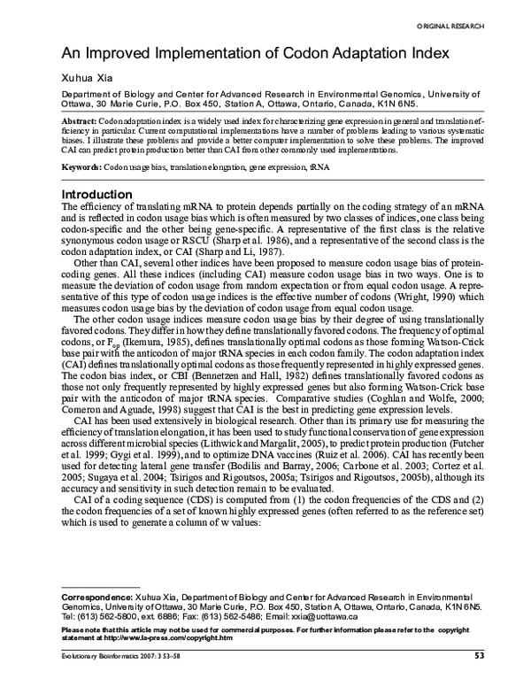 (PDF) An improved implementation of codon adaptation index