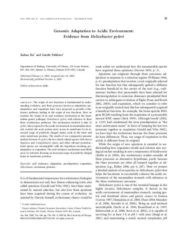 (PDF) Genomic Adaptation to Acidic Environment: Evidence from ...