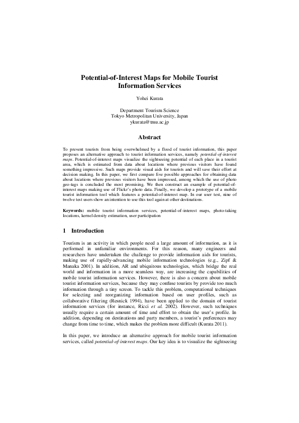 (PDF) Potential-of-Interest Maps for Mobile Tourist Information Services