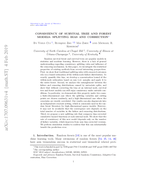 (PDF) Consistency of survival tree and forest models: splitting bias ...