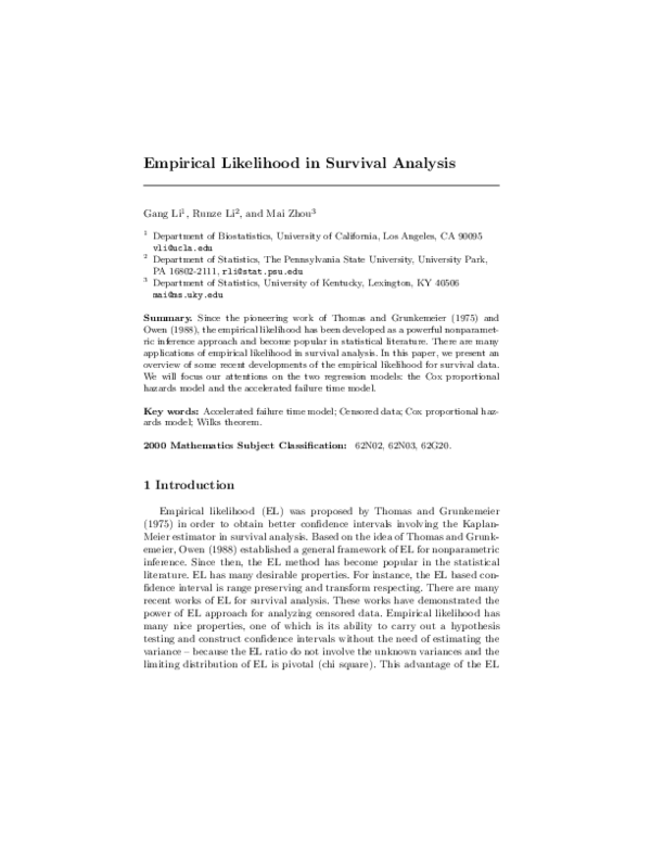 (PDF) Empirical Likelihood in Survival Analysis