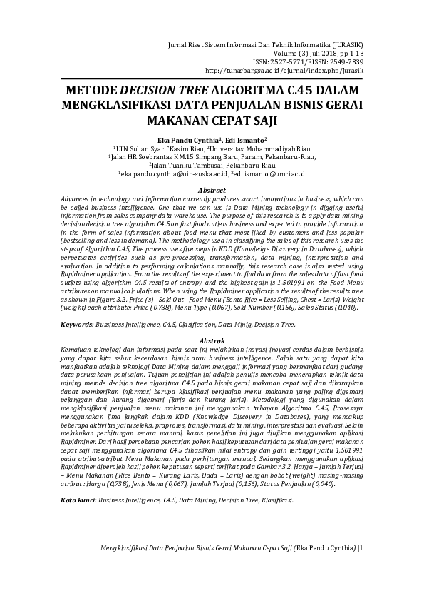 (PDF) Metode Decision Tree Algoritma C.45 Dalam Mengklasifikasi Data ...