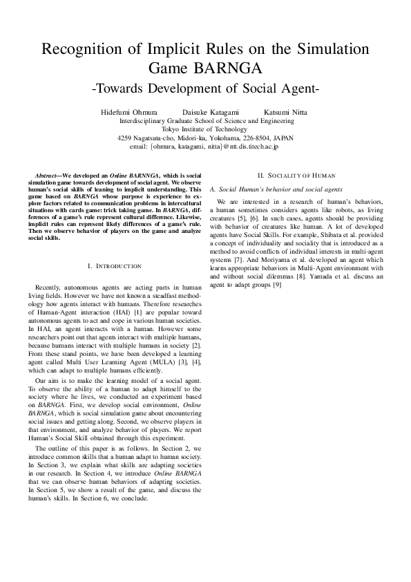 (PDF) Recognition of Implicit Rules on the Simulation Game BARNGA ...