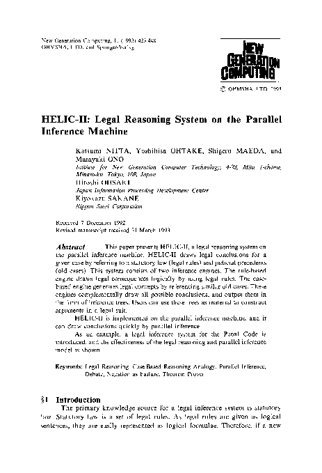 (PDF) HELIC-II: legal reasoning system on the parallel inference machine
