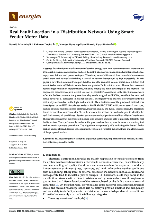 (PDF) Real Fault Location in a Distribution Network Using Smart Feeder Meter Data