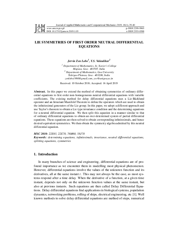Pdf Lie Symmetries Of First Order Neutral Differential Equations