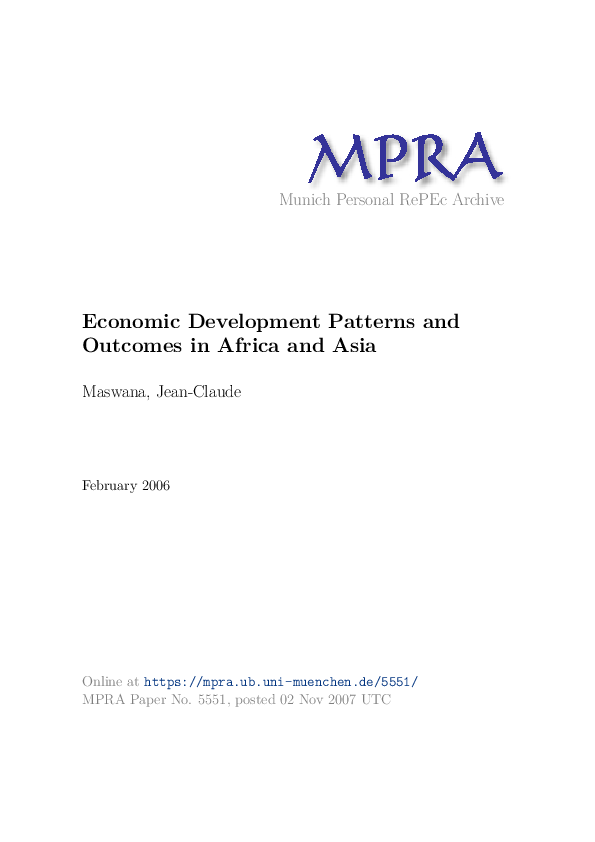 (PDF) Economic Development Patterns and Outcomes in Africa and Asia