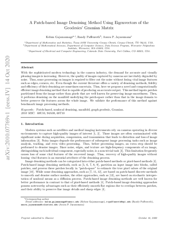 Pdf A Patch Based Image Denoising Method Using Eigenvectors Of The