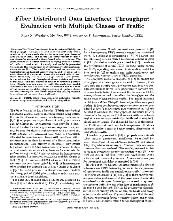 (PDF) Fiber distributed data interface: throughput evaluation with multiple classes of traffic