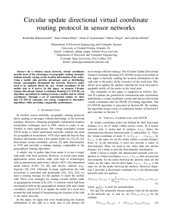 Pdf Circular Update Directional Virtual Coordinate Routing Protocol In Sensor Networks