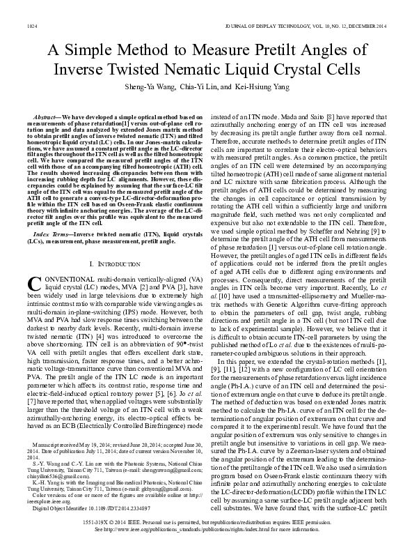 (PDF) A Simple Method to Measure Pretilt Angles of Inverse Twisted ...