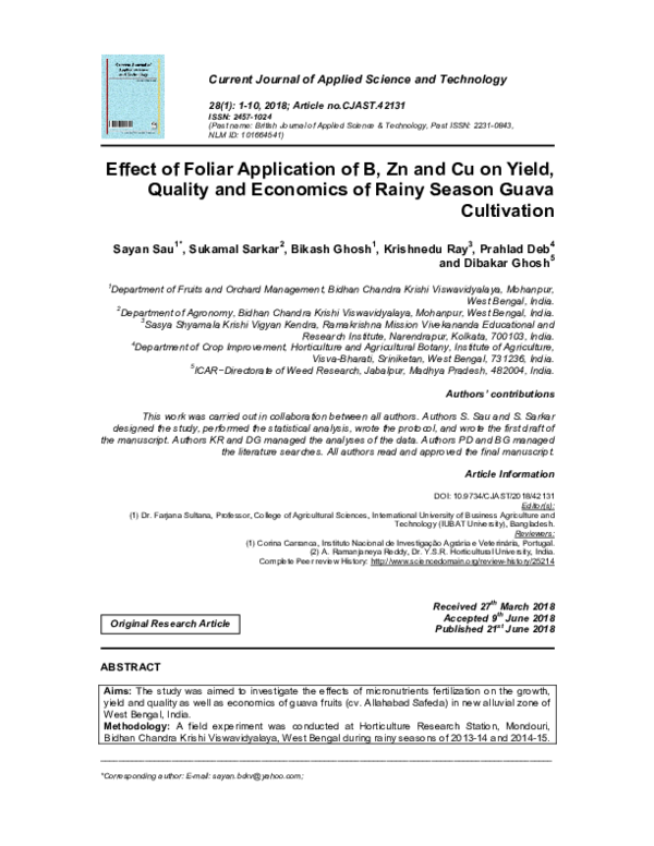 Pdf Effect Of Foliar Application Of B Zn And Cu On Yield Quality