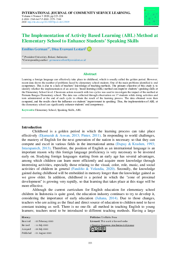 (PDF) The Implementation of Activity Based Learning (ABL) Method at ...