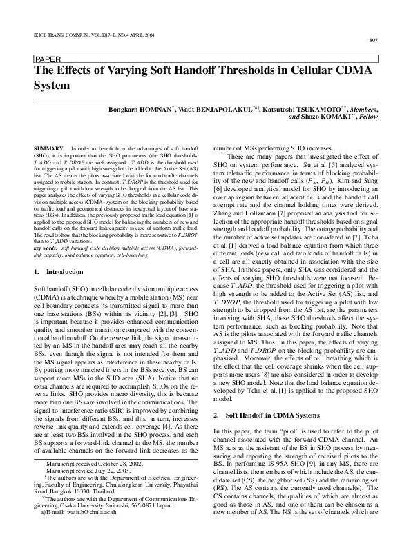 (PDF) Title The Effects of Varying Soft Handoff Thresholdsin Cellular ...