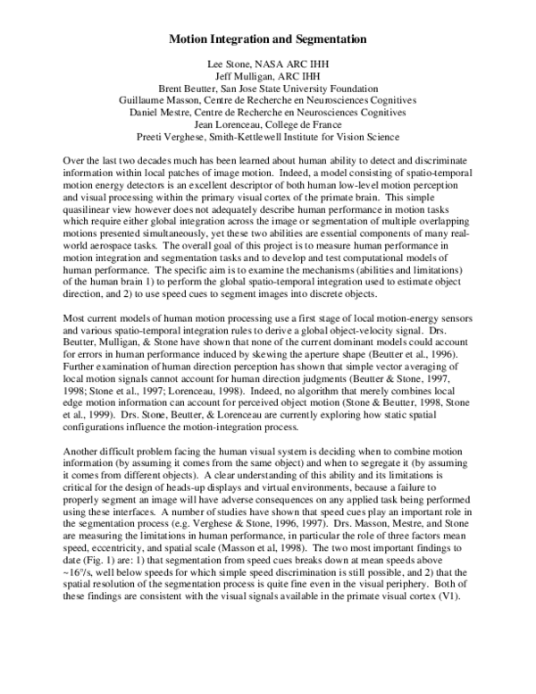 (PDF) Motion Integration and Segmentation