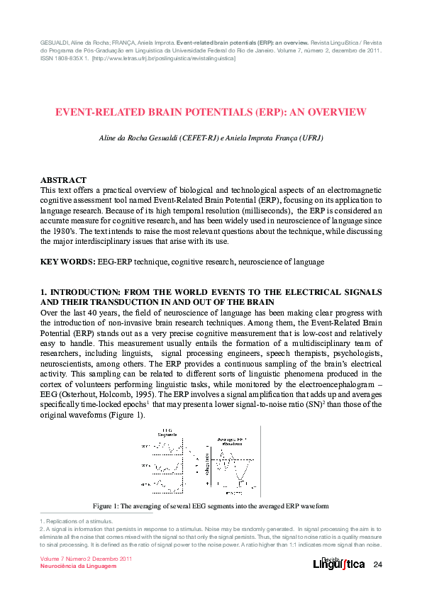(PDF) Event-related brain potentials (ERP): an overview