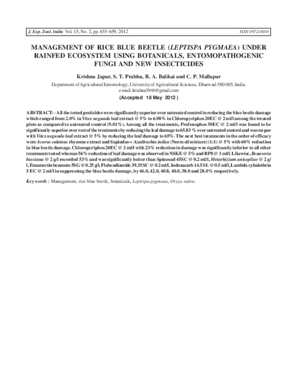(PDF) Management of rice blue beetle (Leptispa pygmaea) under rainfed ...