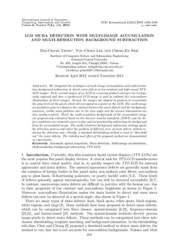 Pdf Lcd Mura Detection With Multi Image Accumulation And Multi