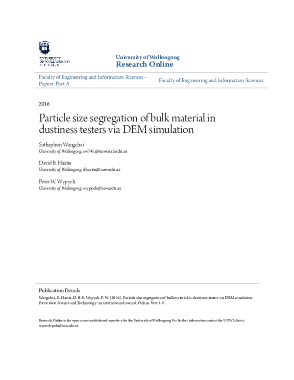 Pdf Particle Size Segregation Of Bulk Material In Dustiness Testers Via Dem Simulation
