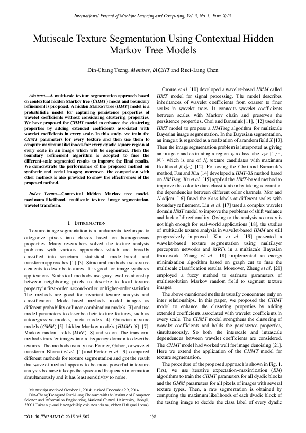 Mutiscale Texture Segmentation Using Contextual Hidden Markov Tree Models 3848