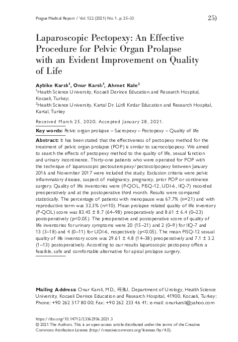 (PDF) Laparoscopic Pectopexy: An Effective Procedure for Pelvic Organ Prolapse with an Evident ...