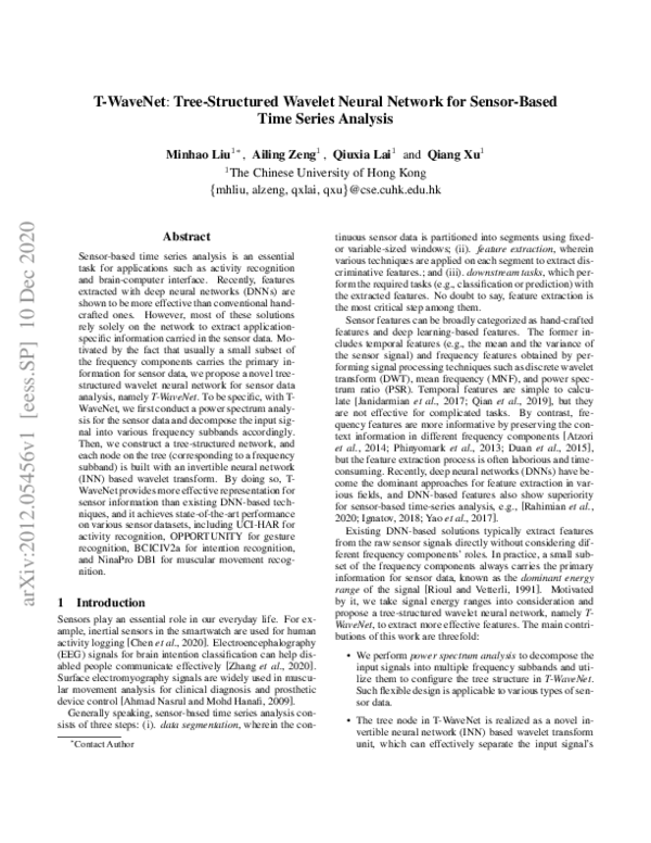 (PDF) T-WaveNet: Tree-Structured Wavelet Neural Network for Sensor-Based Time Series Analysis
