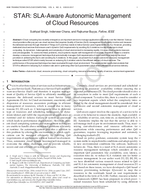 (PDF) STAR: SLA-aware Autonomic Management of Cloud Resources