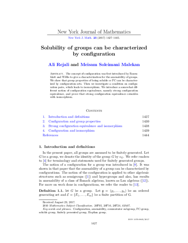 (PDF) Solubility of groups can be characterized by configuration